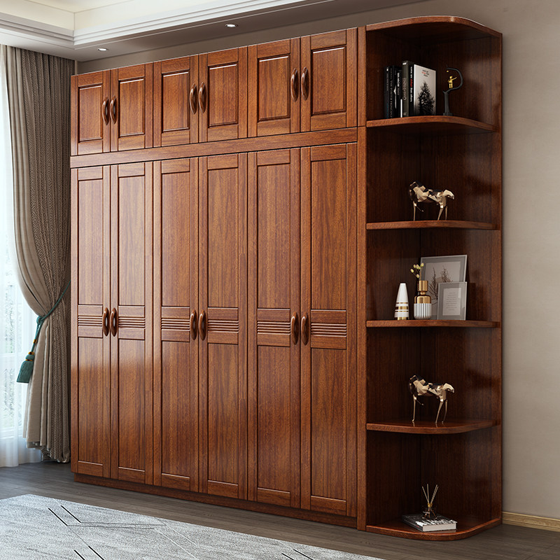 Chinoiserie solid wood storage wardrobe walnut three-45 and six-door ...