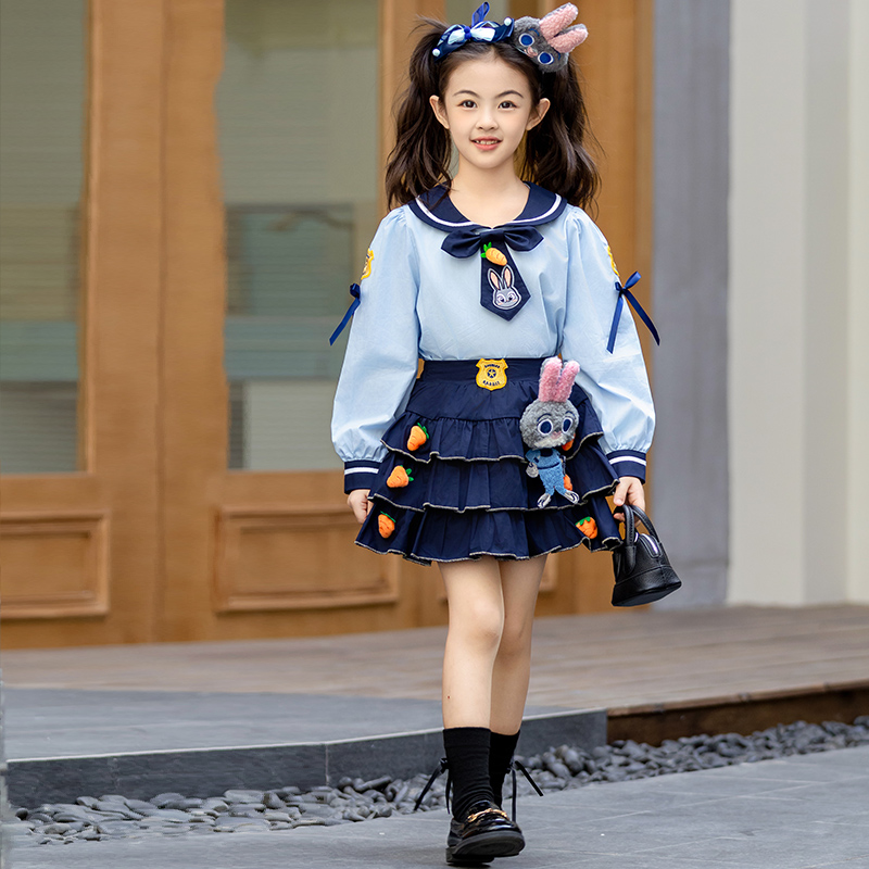 兔子警官衣服兒 童裙子2024新款女 童朱迪洋裝春秋jk學院風套裝-Taobao