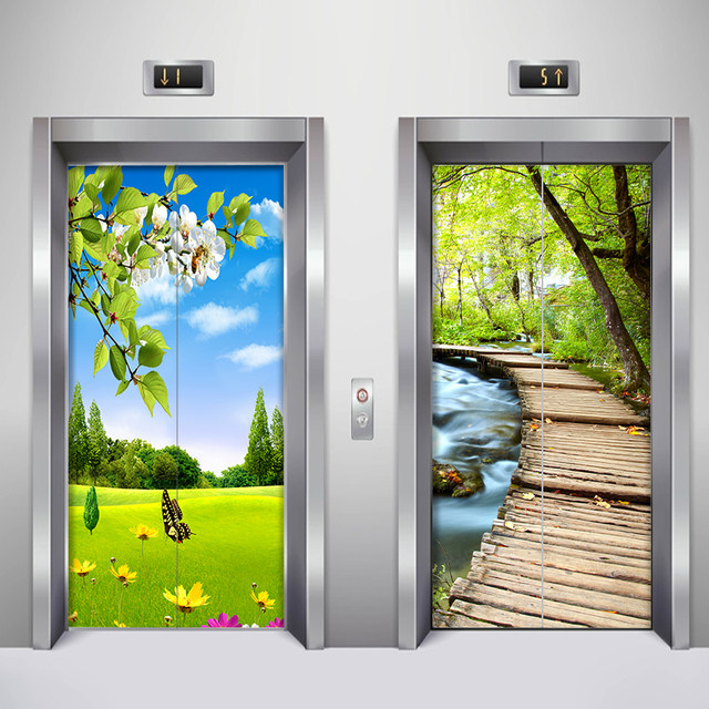 Elevator door landscape sticker decoration self -adhesion, thick ...