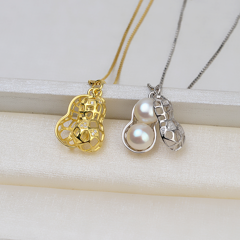 diy配件s925银花生简款吊坠女项坠6-7mm珍珠空托1473-Taobao