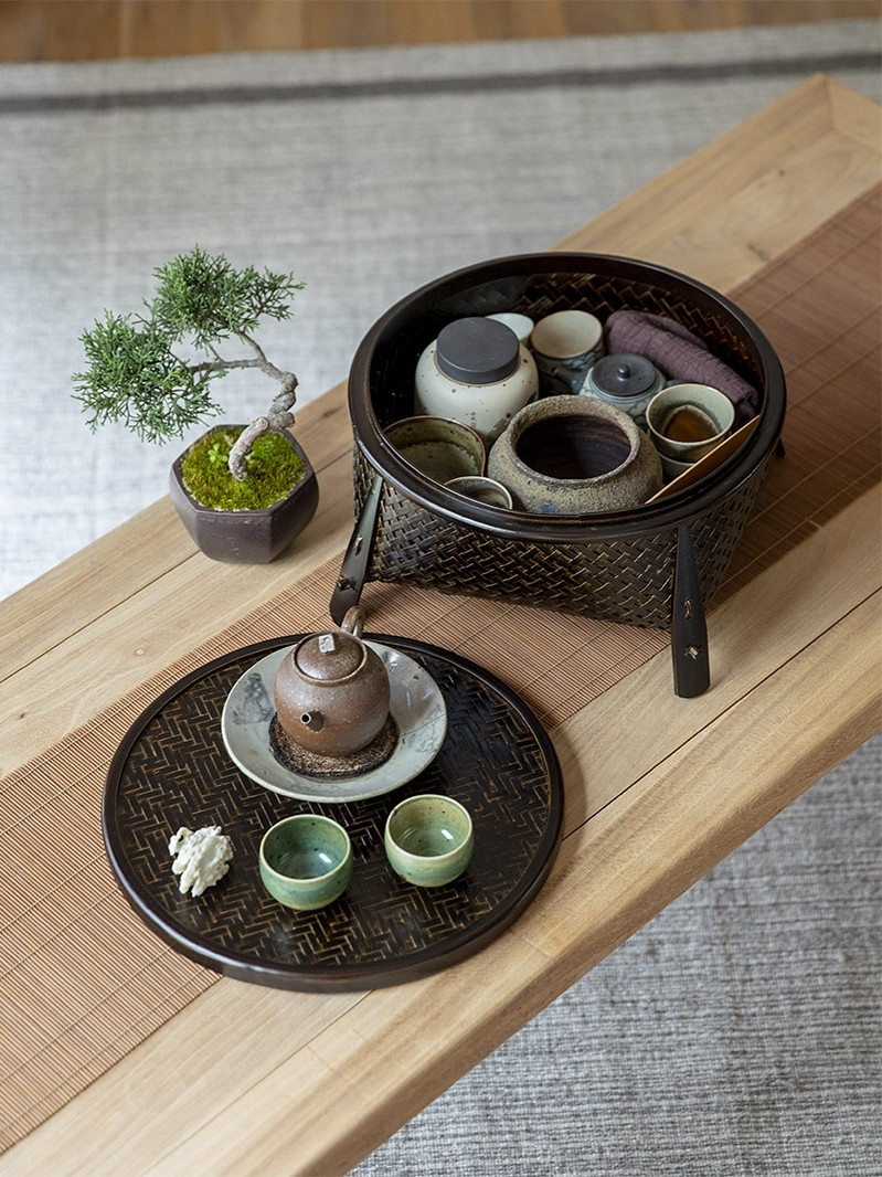 [USD 38.99] Bamboo table tea storage box paint craft tea plate dry tea ...