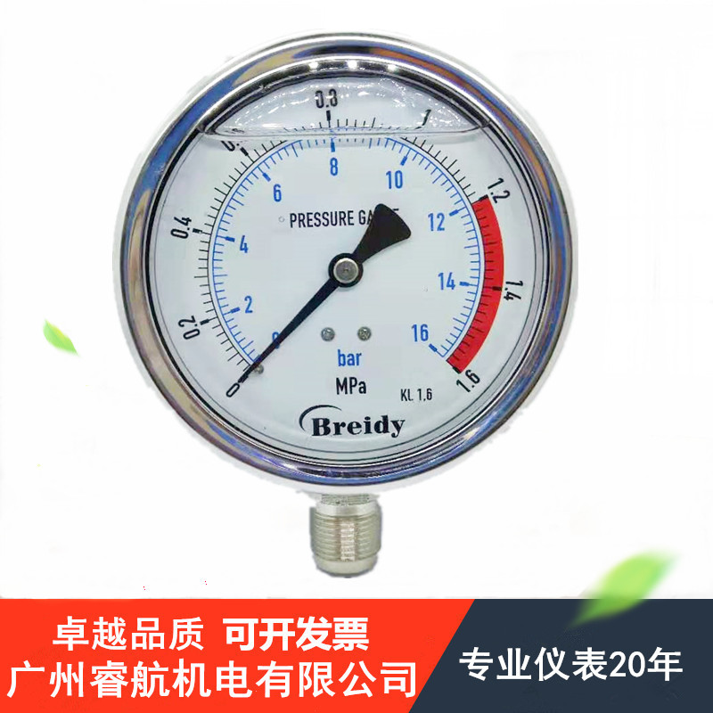 Breidy 耐震压力表YN-100 1.6MPA YTN-100 抗震压力表 油液压表-阿里巴巴