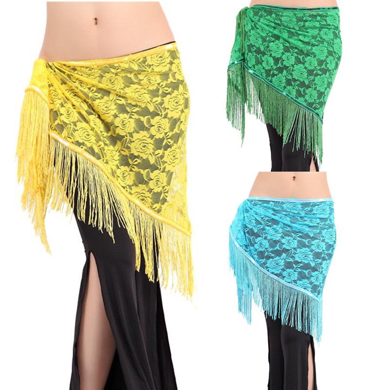 Belly dance lace triangle scarf & indian dance cutout floral tassel ...