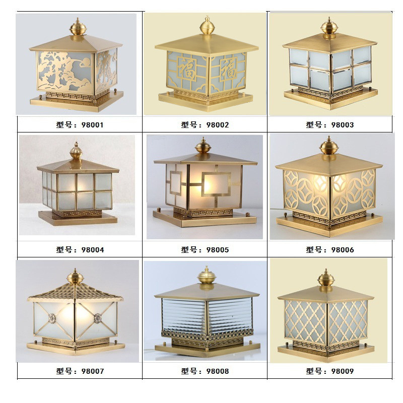 昱捷批发太阳能柱子灯全铜围墙柱头灯大门口柱顶LED灯别墅纯铜灯-阿里巴巴