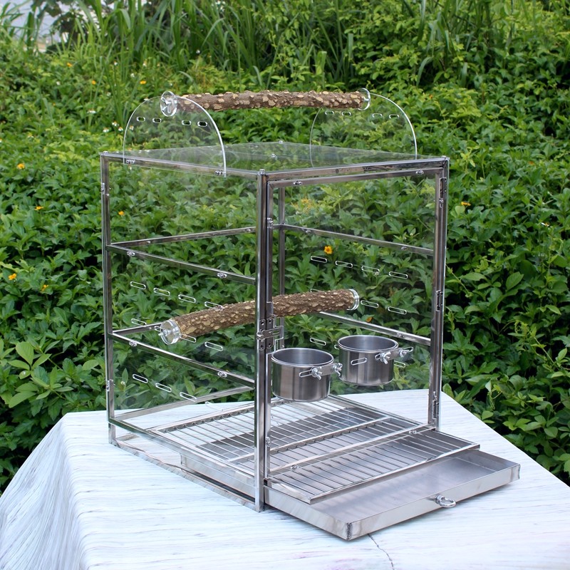 Parrot portable cage, acrylic parrot outdoor cage, stainless steel ...