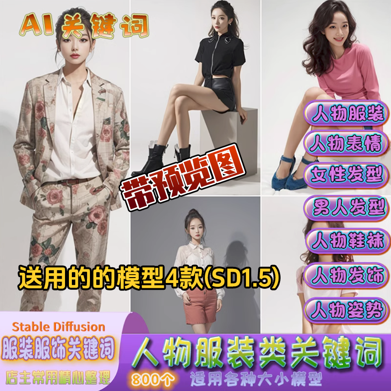 Stable diffusion SD服装设计行业类专用关键词服饰姿势AI提示词-Taobao Malaysia