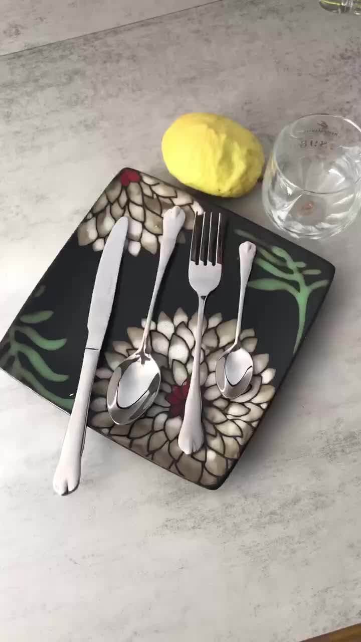 Hand Mirror Polish Black Copper Gold Full Stainless Steel Cutlery Set ...