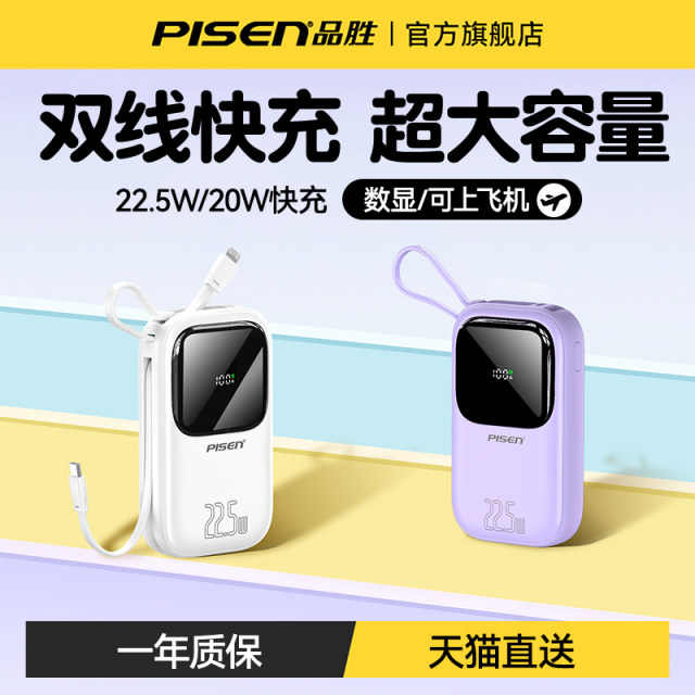 Pinsheng 2024 new power bank large capacity 20,000 mAh with cable fast ...
