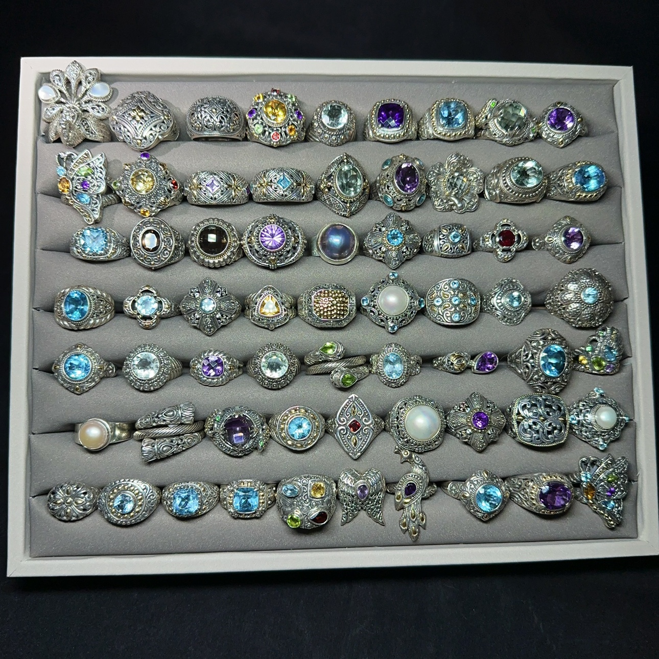 巴厘岛复古925纯银 重工天然水晶18k鎏金大戒指-Taobao