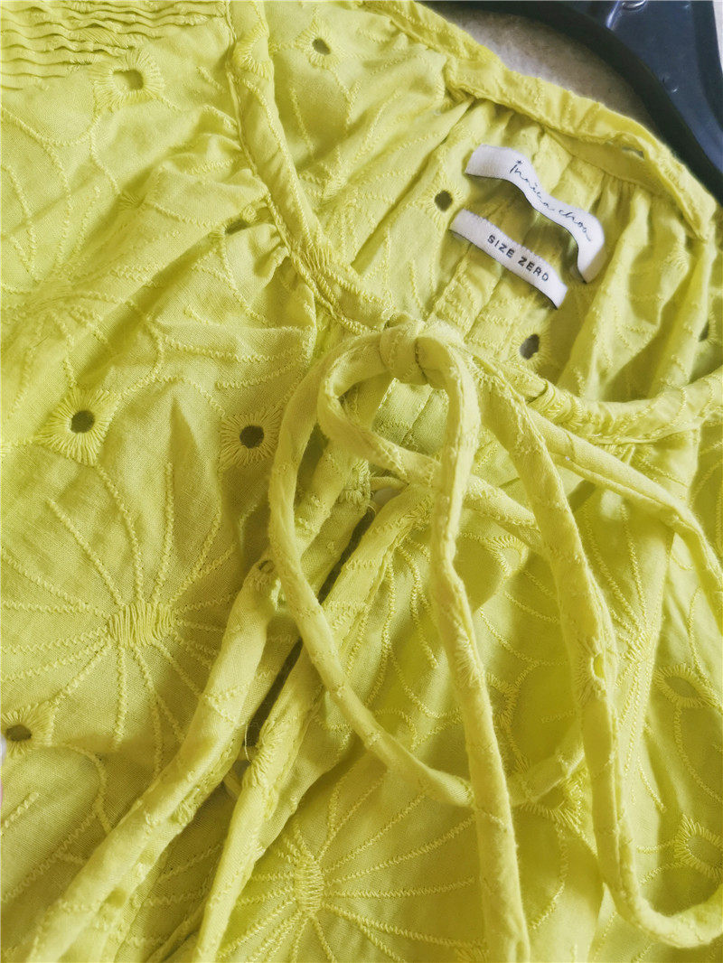 Niche lemon yellow bohemian holiday style hollow embroidery loose ...