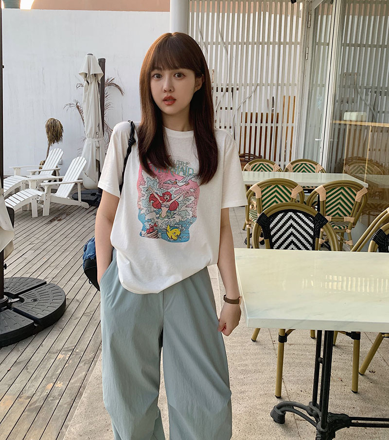 SEAWHEN 爱丽儿印花短袖t恤女夏季2024新款宽松显瘦别致独特上衣T-Taobao