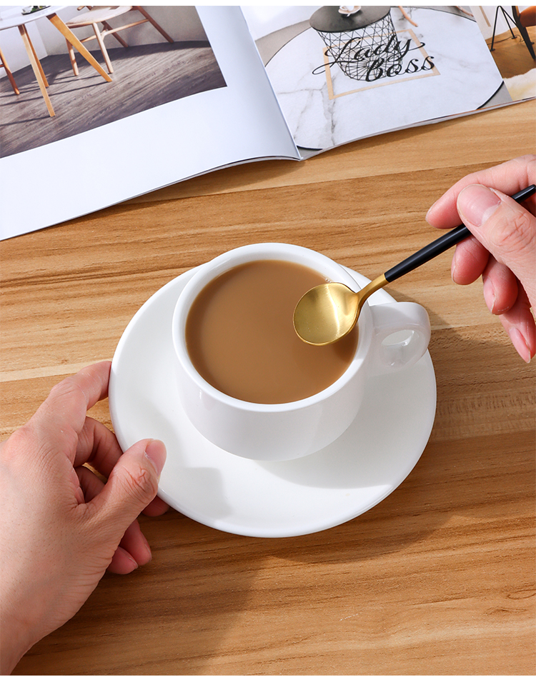 欧式陶瓷咖啡杯简约套装纯白创意奶茶店酒店餐厅通用圆形咖啡杯碟-阿里巴巴