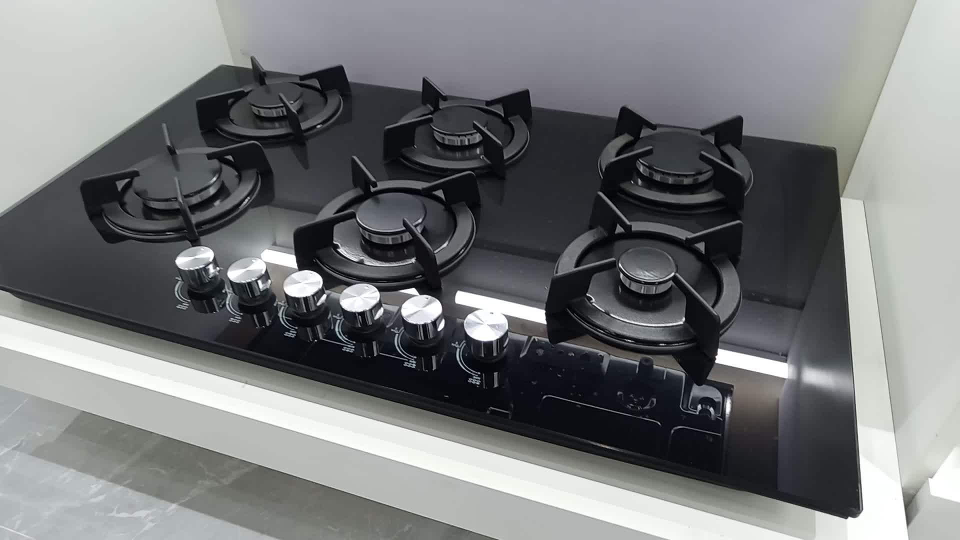 New Design Kitchen Equipment 5 Burners Glass Gas Stove Easy Clean ...