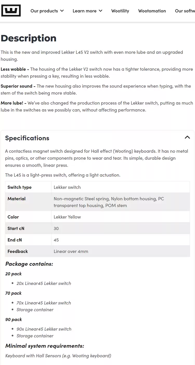 Wooting Lekker switch Linear45 (L45) V2 霍尔感应 线性 磁轴