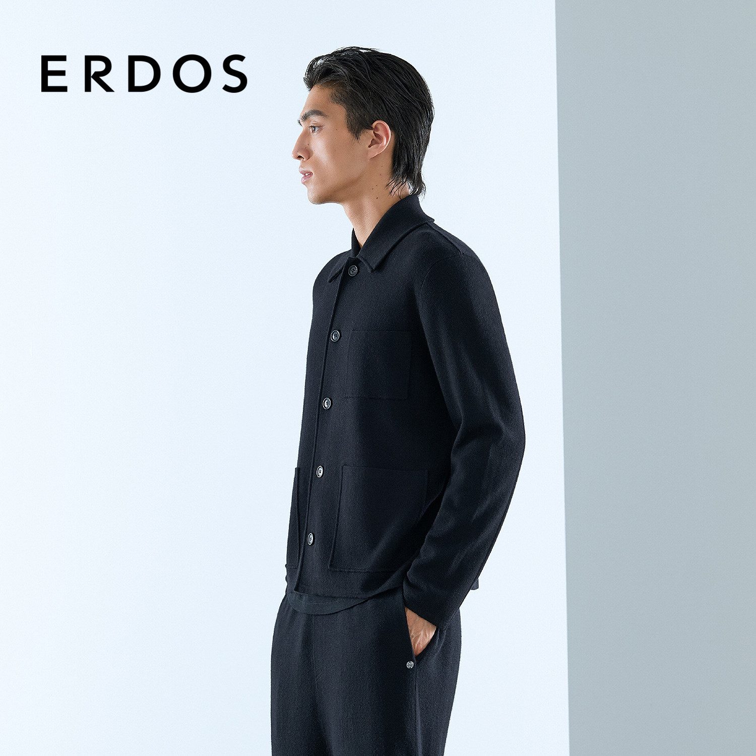 ERDOS 男装绒毛混纺开衫2025春新款：黑色精纺翻领，时尚与舒适并存！ -羊绒开衫-淘宝好物网
