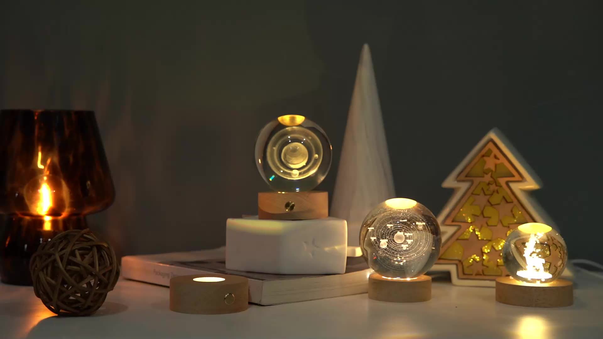 Newish 3d Carved Inside Crystal Star Galaxy Table Lamp Wood Base ...
