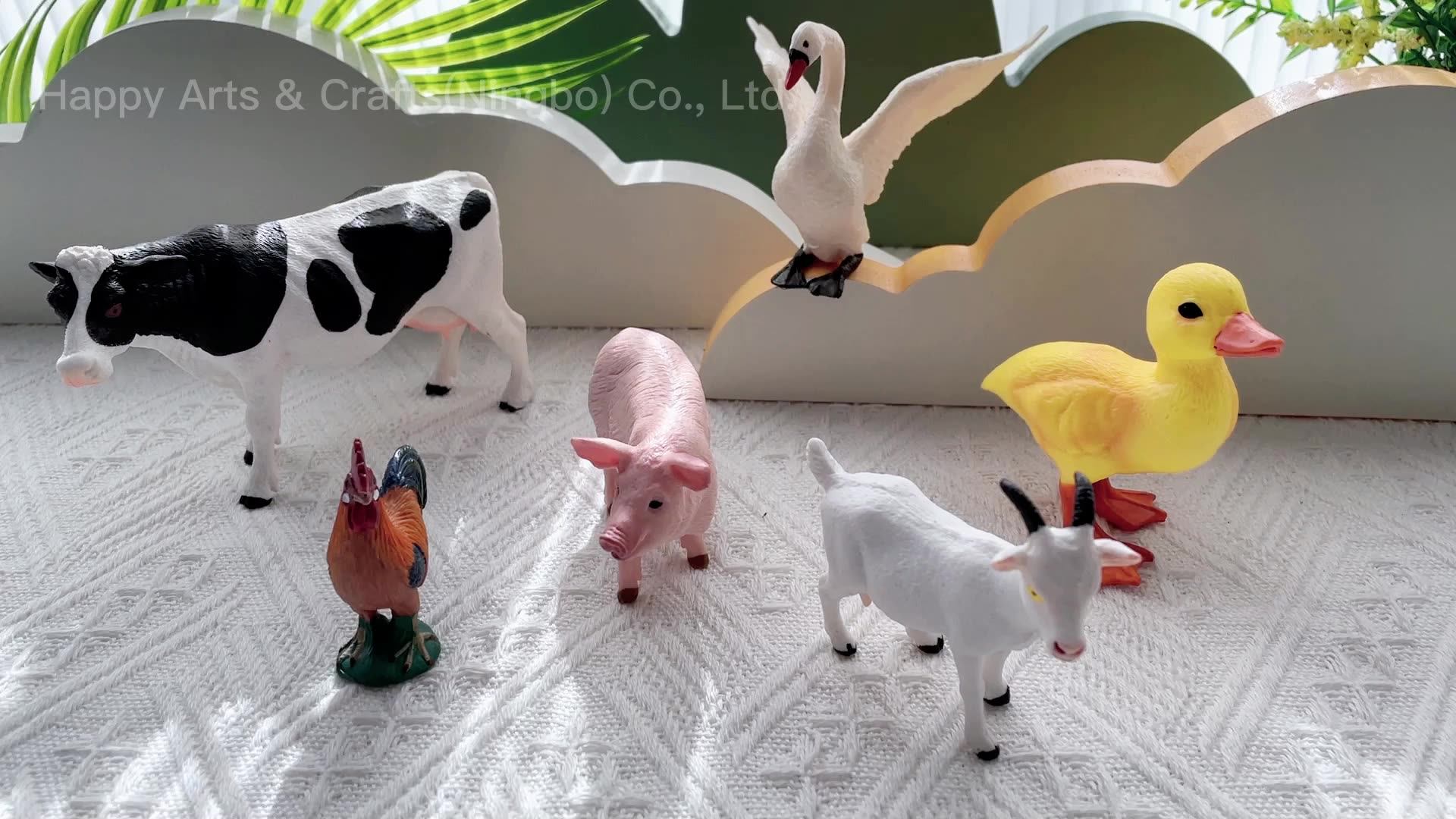 6pcs Plastic Simulation Animal Cards Match Game Model Pvc Farm Cow ...
