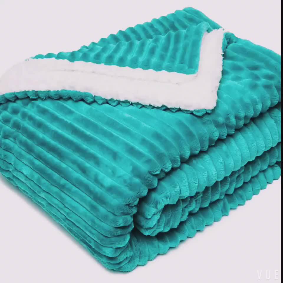 100% Polyester Solid Color Stripe Sherpa Flannel Fleece Blanket - Buy ...