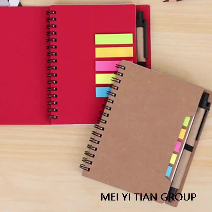 A6 Spiral Notebook Kraft Paper Cover Notepad With Pen Colorful Stickers ...