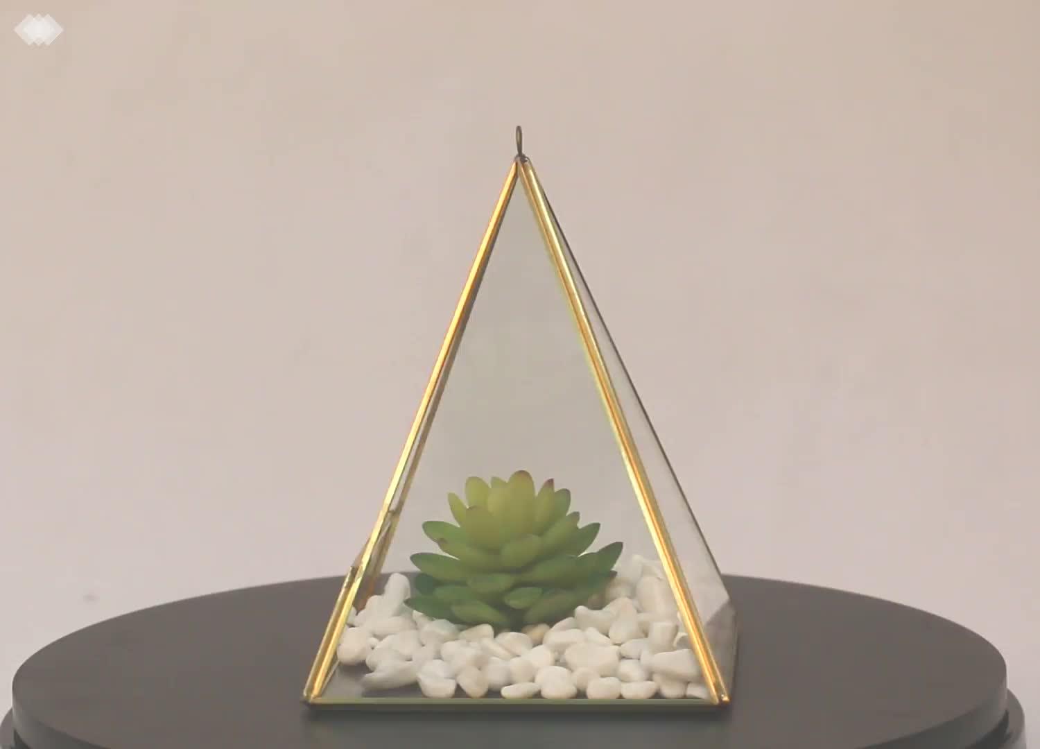Pyramid Shaped Hanging Glass Box Succulent Wholesale Gold Terrarium ...