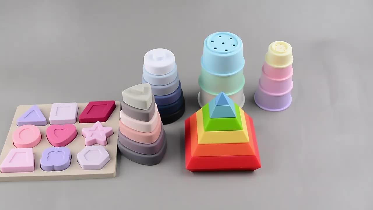 Montessori Educational Toys Baby Silicone Stacking Toy Chewing Squeeze ...