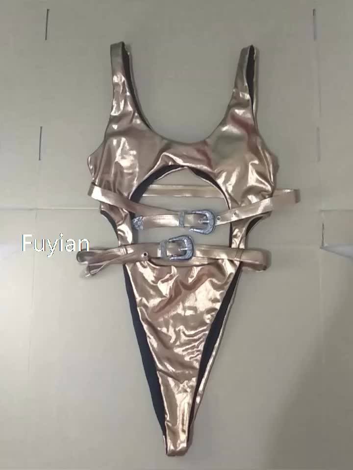Fya64-2 Summer Bathing Suit Sexy Thong One Piece Swimsuit Metallic For ...
