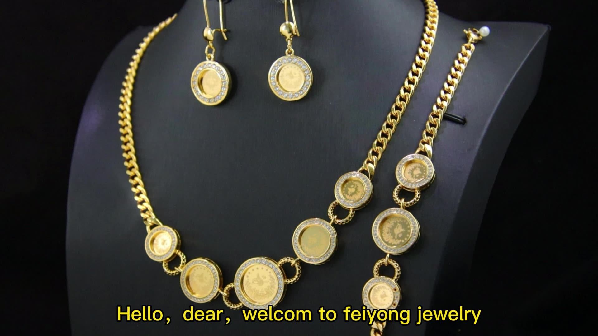 Luxury Arabic Design Lira Coin Bridal Bracelet Earring Set Zirconia ...