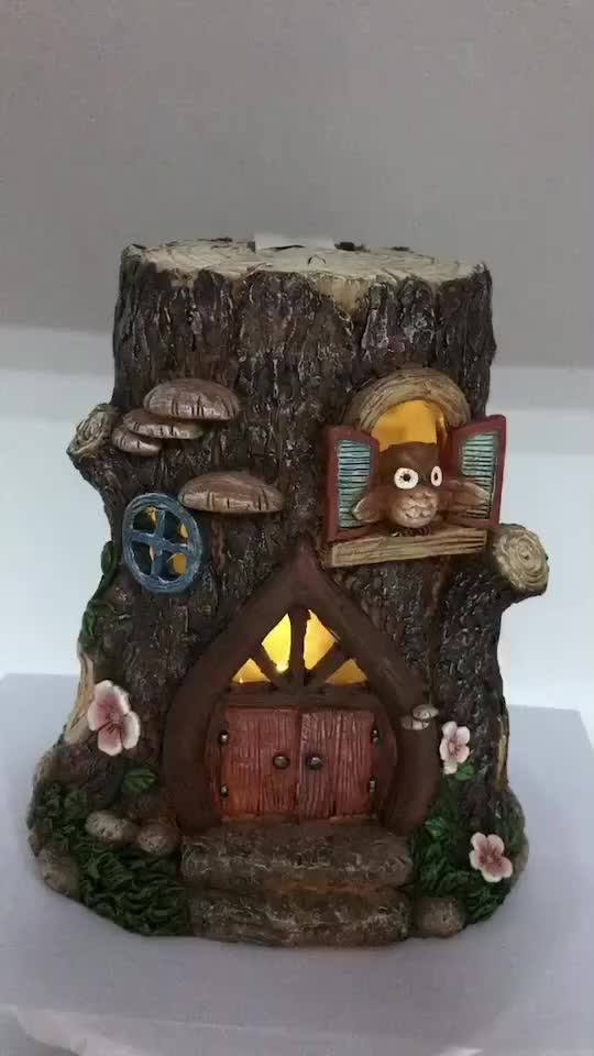 Resin Lighted Large Tree Stump Fairy Garden Decoration Houses - Buy ...
