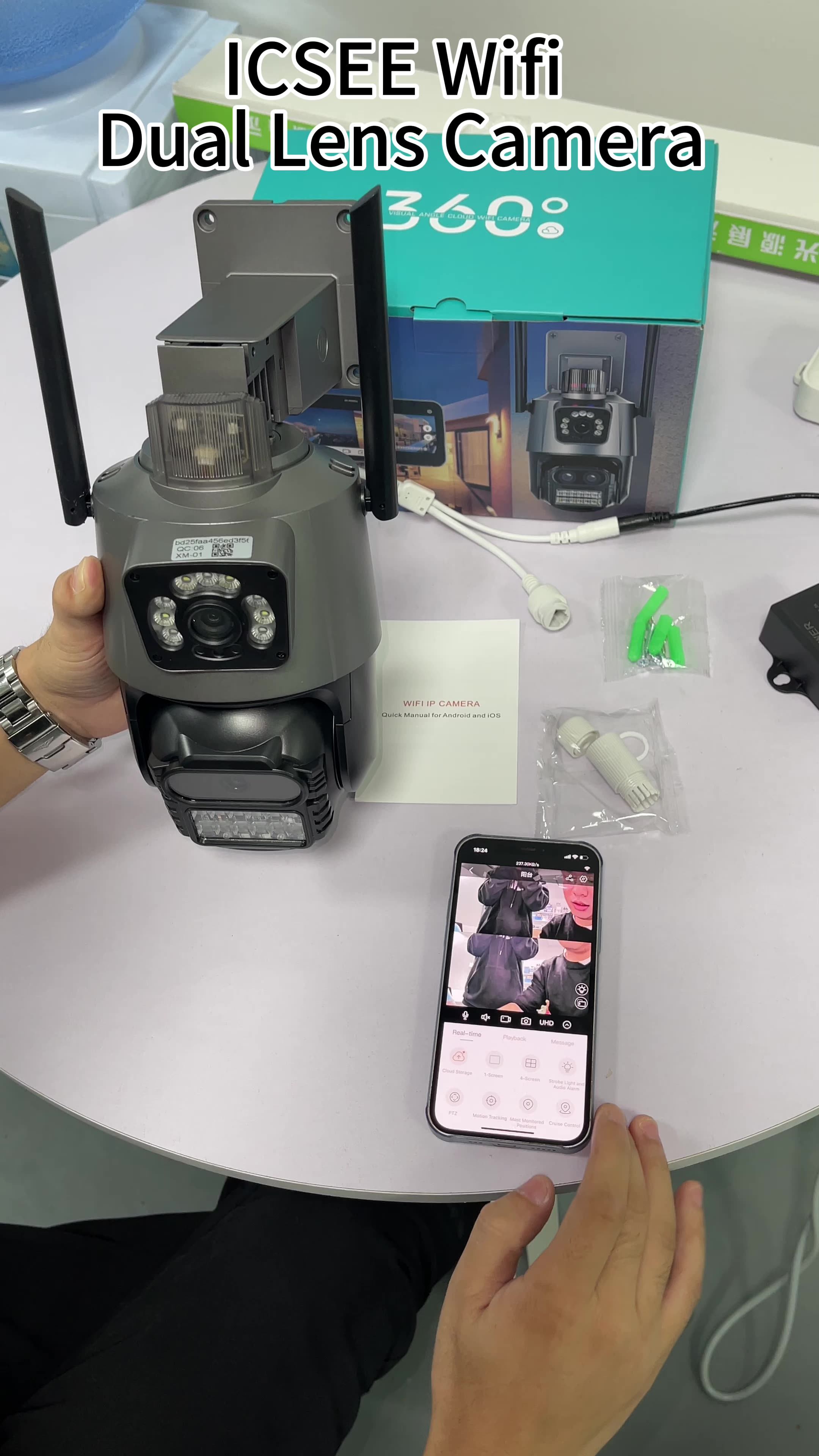 Icsee Dual Lens 8mp Ptz Outdoor Floodlight Camera Wireless Wifi Hd ...