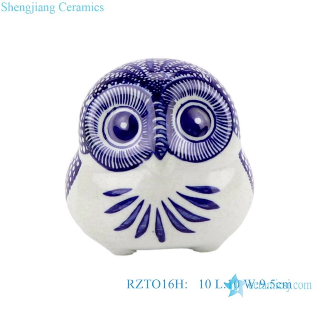 Rxay32-33 Series Blue And White Ceramic Owl Statue Table Deco For Home ...