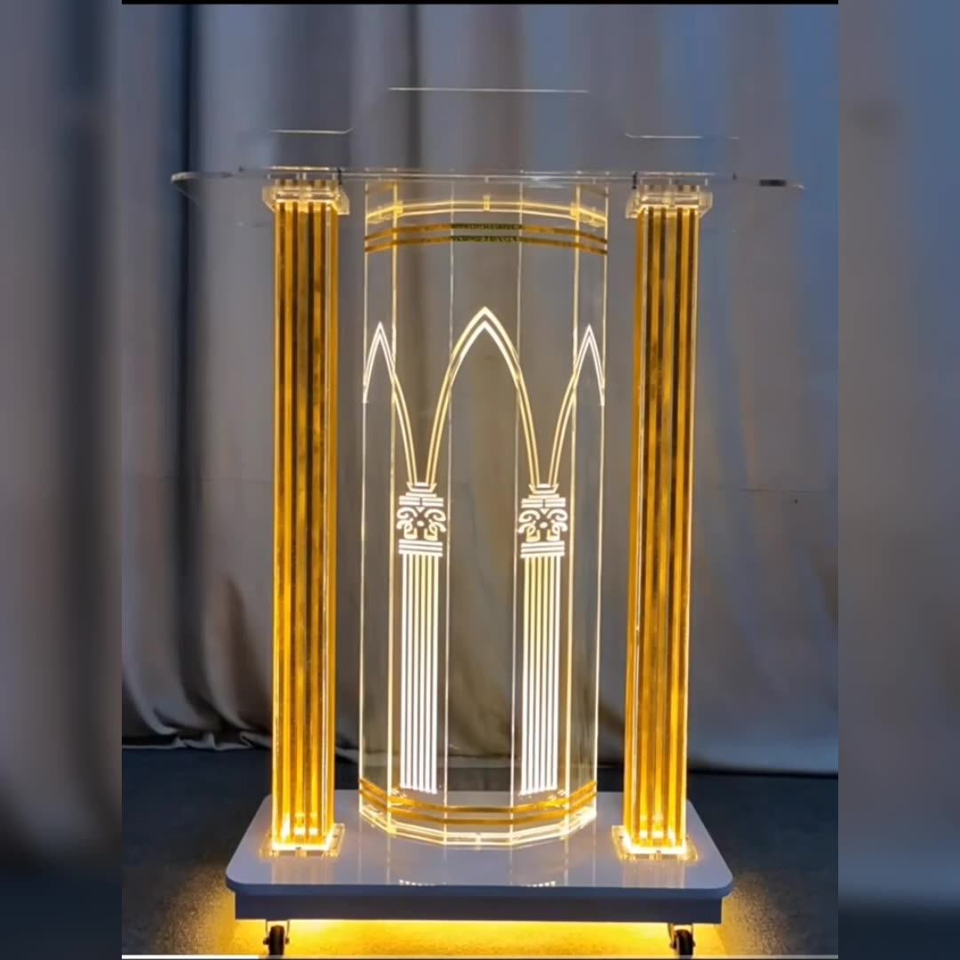Led Lighted Church Pulpit Acrylic Podium Casters Floor Standing Lectern ...