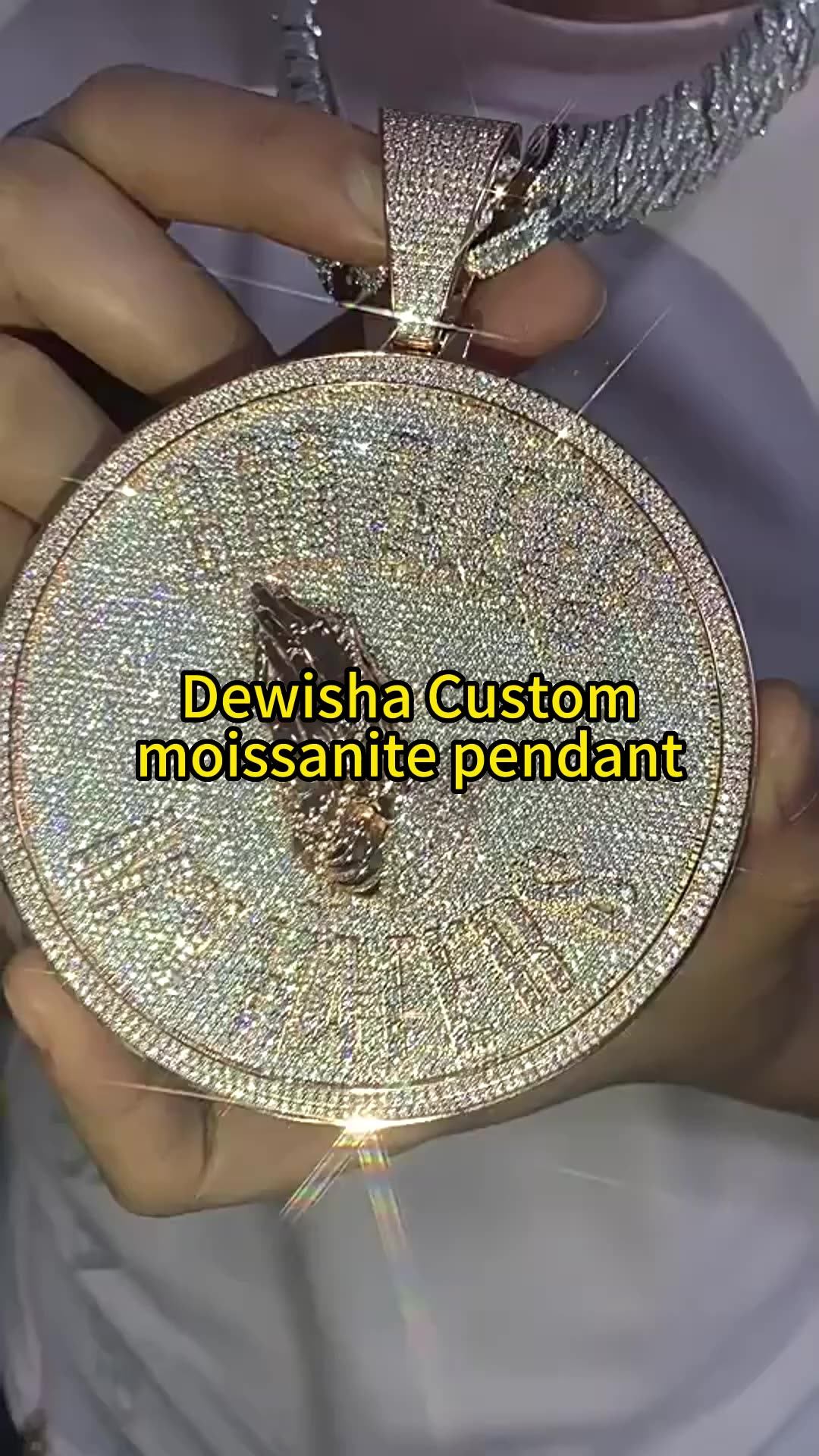 Iced Out Yellow Gold Moissanite Round Pendants Fashion Hip Hop Custom ...