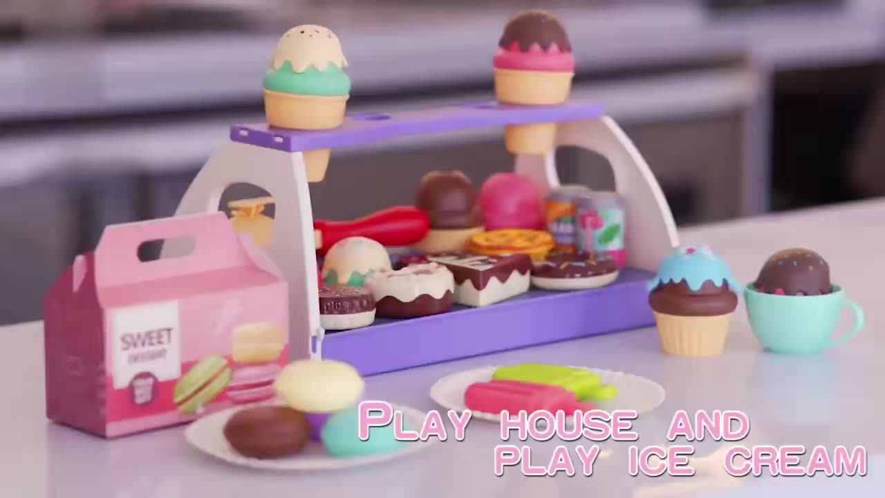 Ice Cream Counter Play Set For Kids Pretend Play Food Dessert Toys Ice ...
