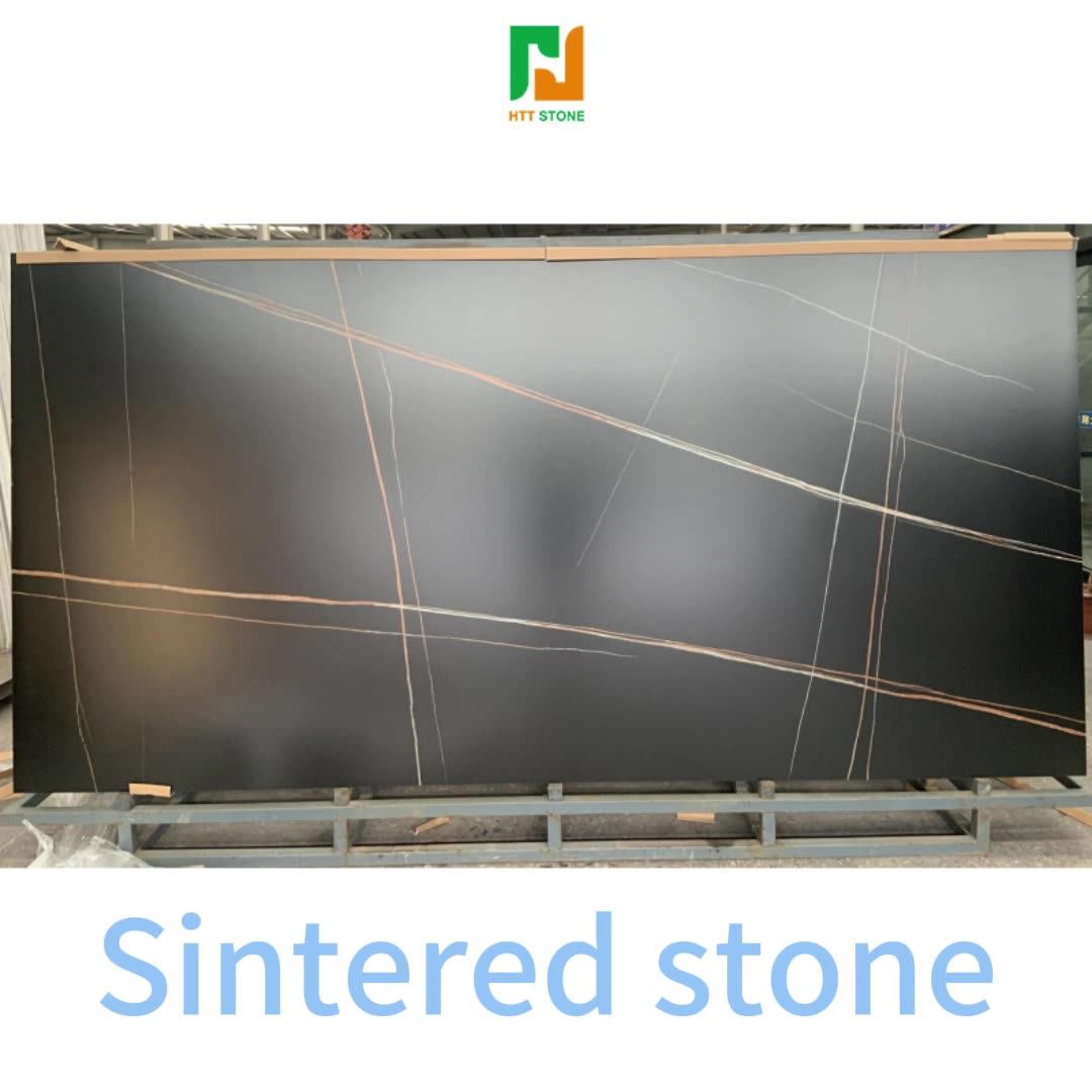 Sintered Stone Slabs Black Floor Glossy Large Format Sintered Stone ...