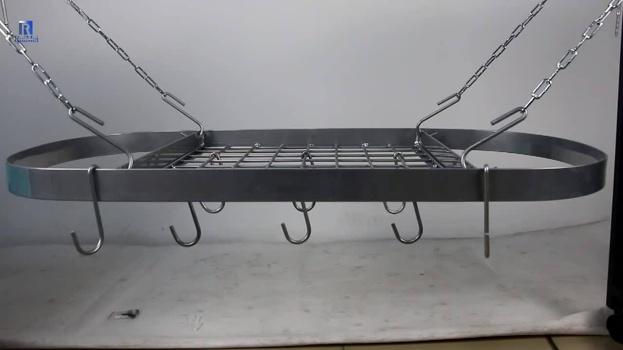 Ceiling Mount Hanging Iron Pot Rack Kitchen Storage Cookware Hook Rack ...