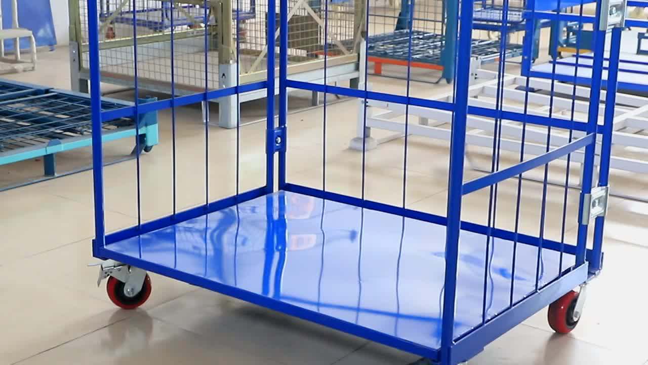 Foldable Metal Powder Coated Cargo Storage Roll Container Steel Cage ...