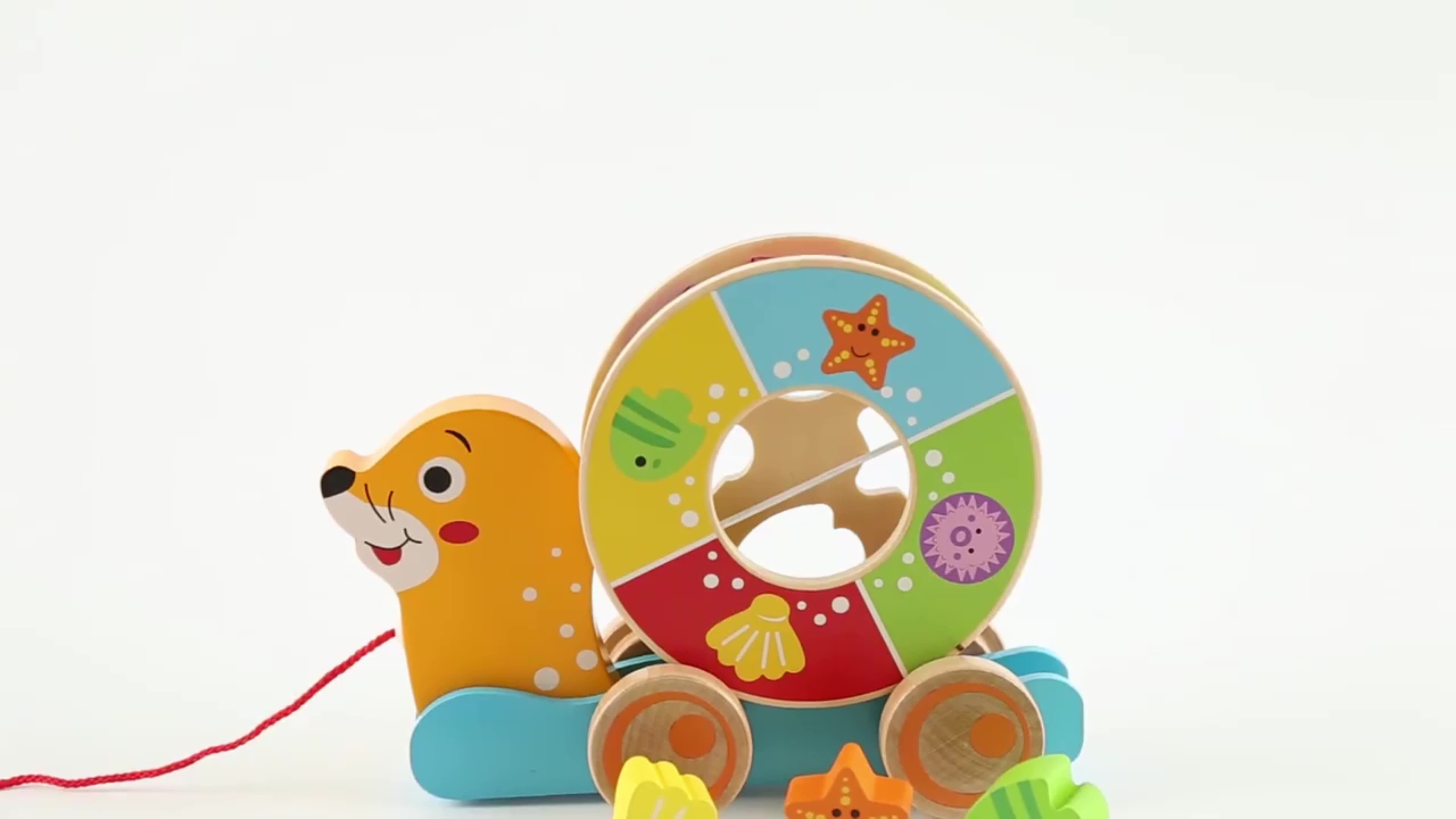 Wooden Pull Along Toy Educational Learning Montessori String Cart For ...