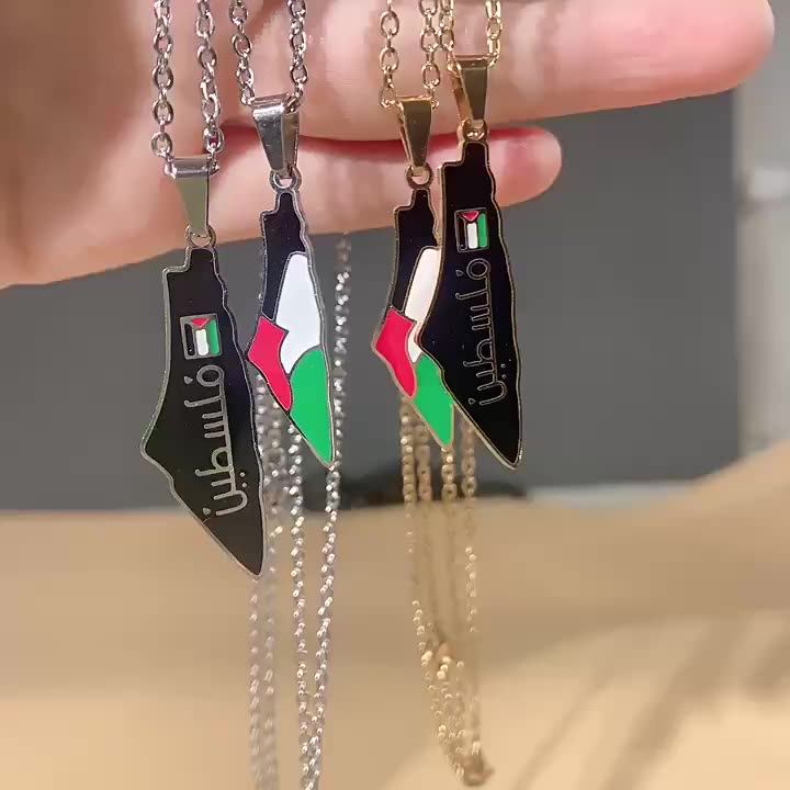 Contemporary Style Map Enamel Palestine Map Chain Necklace Stainless ...