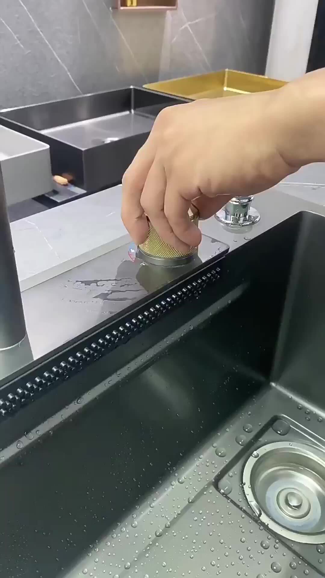 Metal Kitchen Sink Glass Rinser Smart Multifunction Black Modern ...