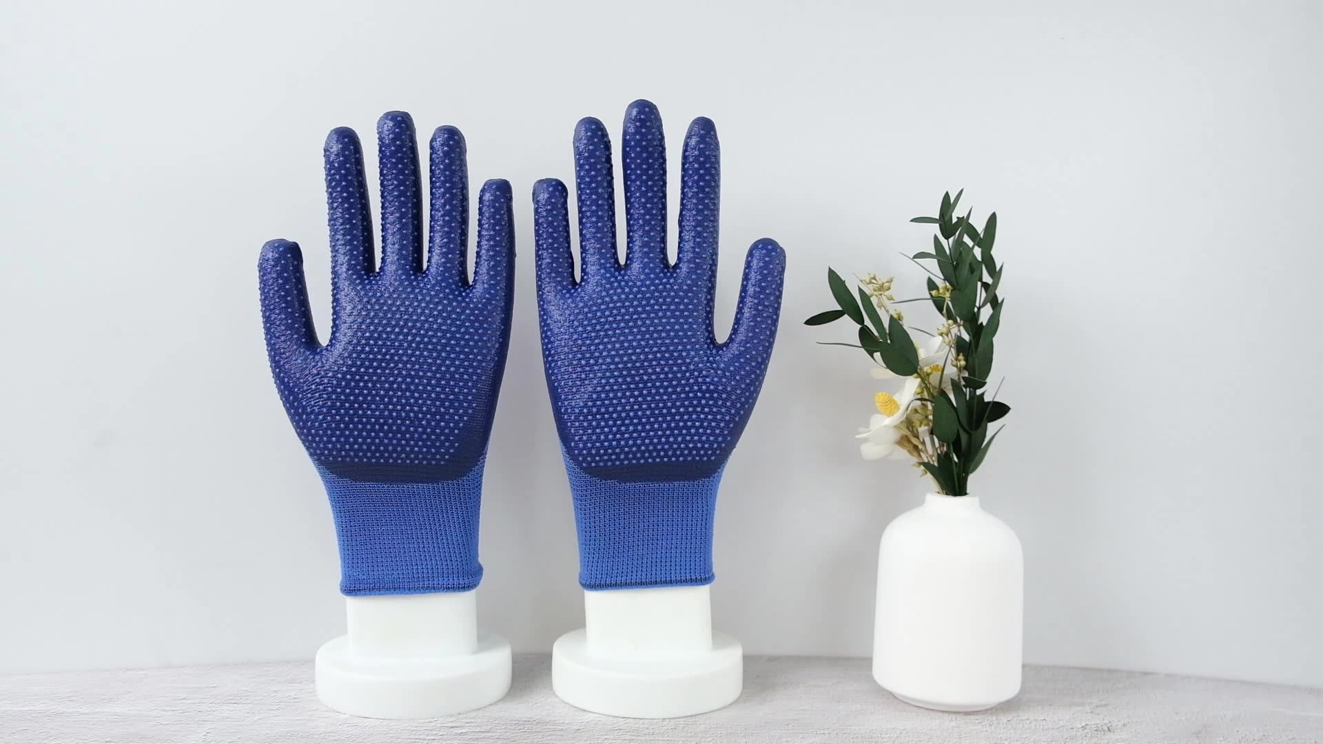 Blue Cut Resistant Pvc Dotted Latex Coated Polyester Working Gloves For ...