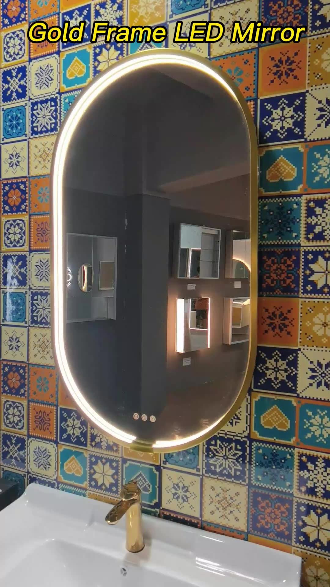 Factory Price China Arch Framed Gold Front Light Led Bathroom With ...