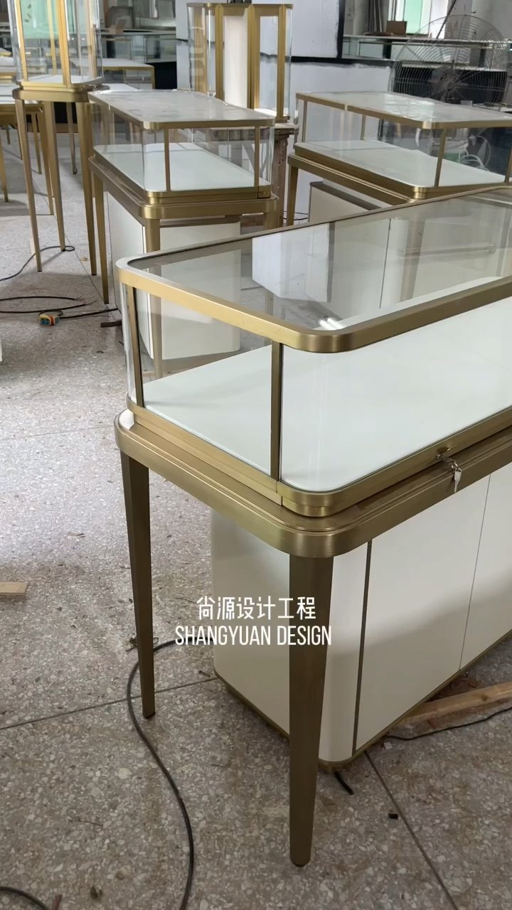 Elegant White Wooden Jewelry Display Showcase Tempered Glass Rounded ...