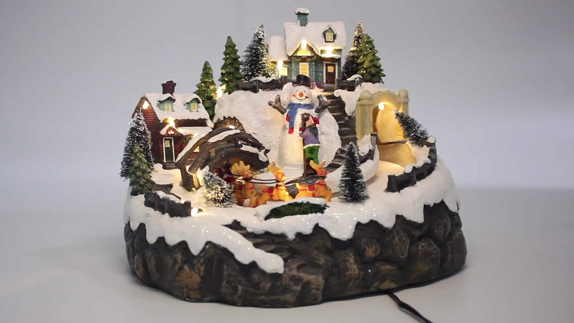 Warm White Led Light Snow Village Scene Polyresin Christmas Decoration ...