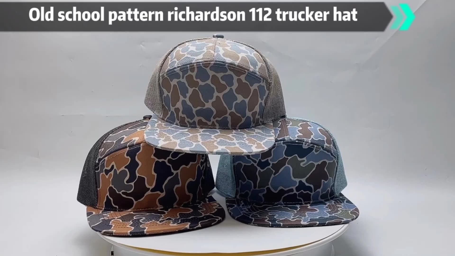 Wholesale Structured Old School Pebble Camo Richardson 168 7-panel Flat-bill Custom Flat Brim ...