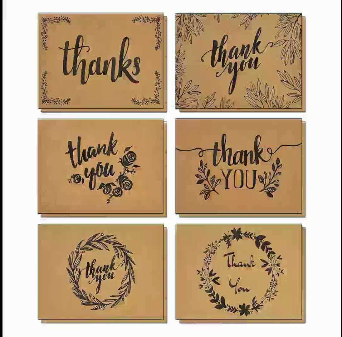 Thank You Cards With Matching Brown Kraft Envelopes And Stickers For ...