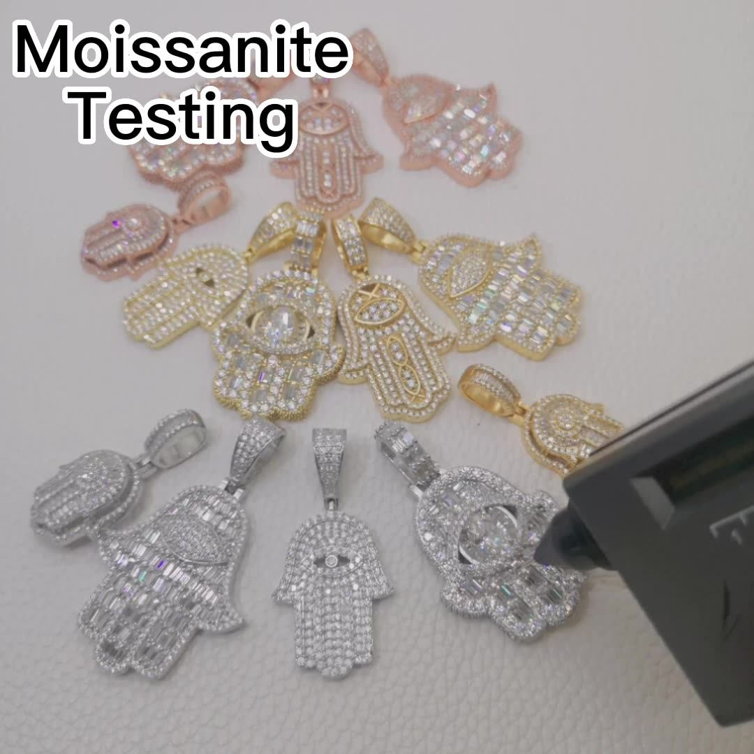 Hip Hop Full Icy Hand Pendants Unisex Silver Moissanite Diamond Hamsa ...