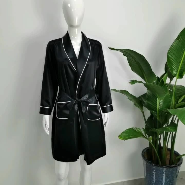 Black 100% Mulbery Silk Bath Robe Women's Luxury Silk Robes Spa ...