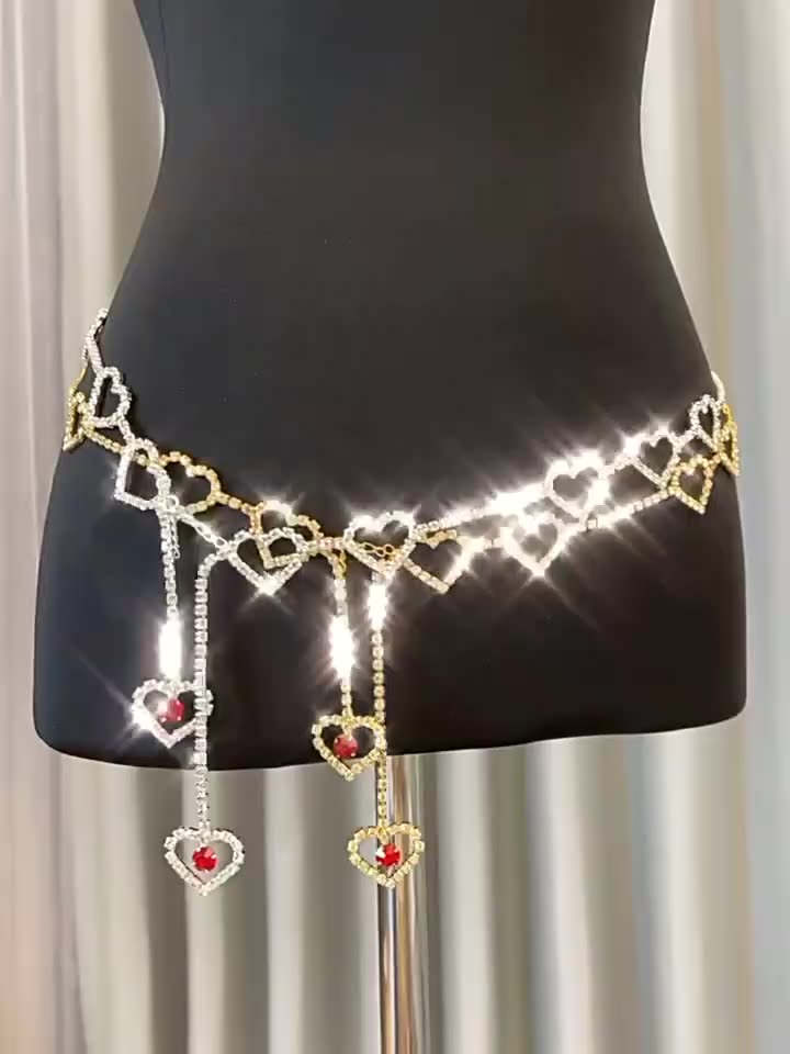 Sexy Bikini Rhinestone Crystal Tassel Heart Waist Belly Chain Fashion