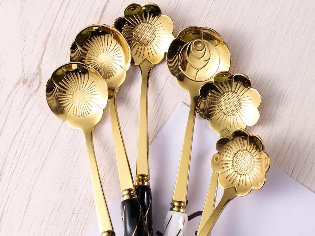 Ceramic Handle Dessert Tea Small Spoon Stainless Steel Cherry Blossom ...