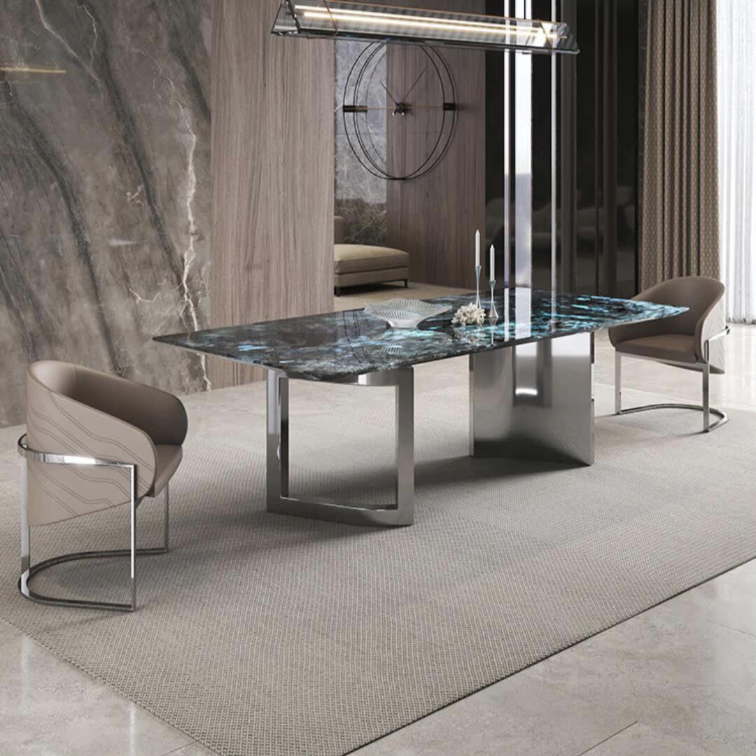 Italian Marble Rectangular Shape Dining Table Stainless Steel Legs ...